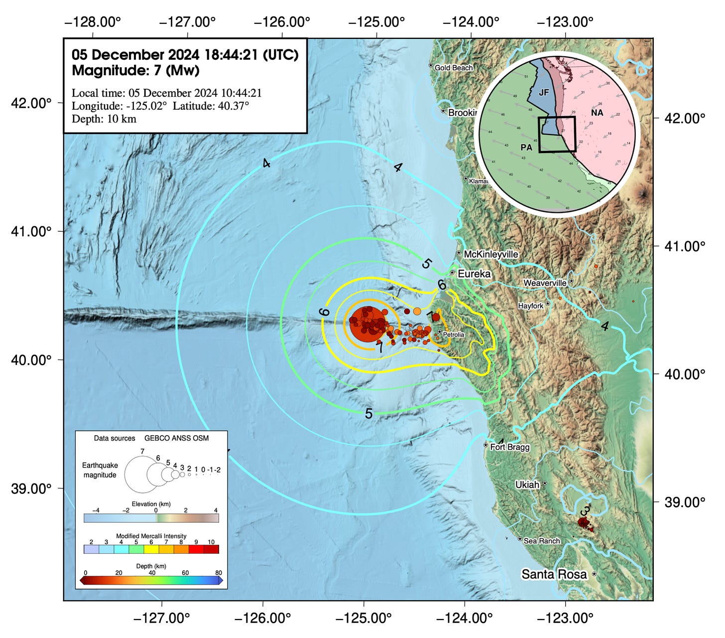 Magnitude 7.0 earthquake strikes offshore Cape Mendocino, California