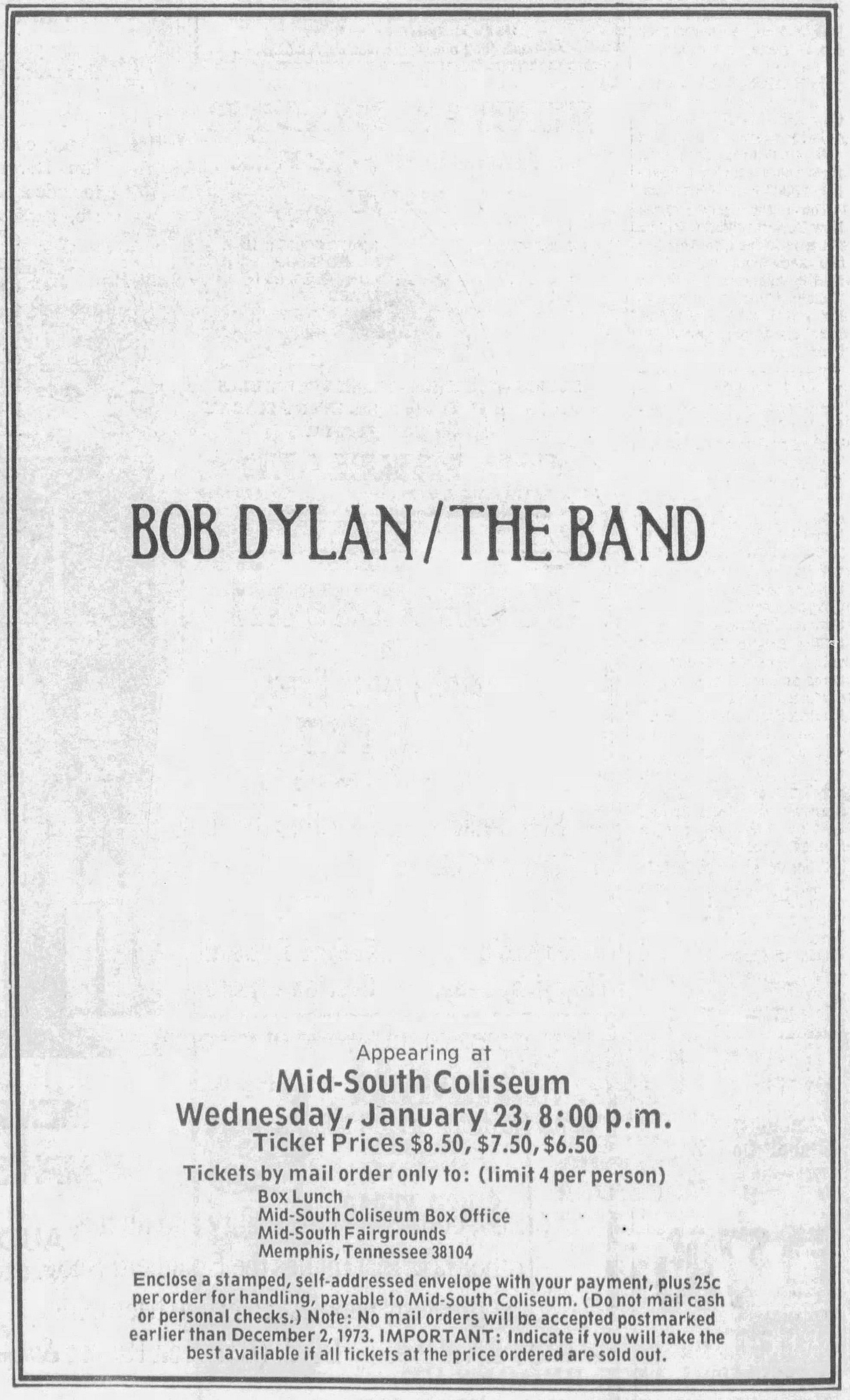 Bob Dylan and The Band in Memphis, 1974 - by Ray Padgett