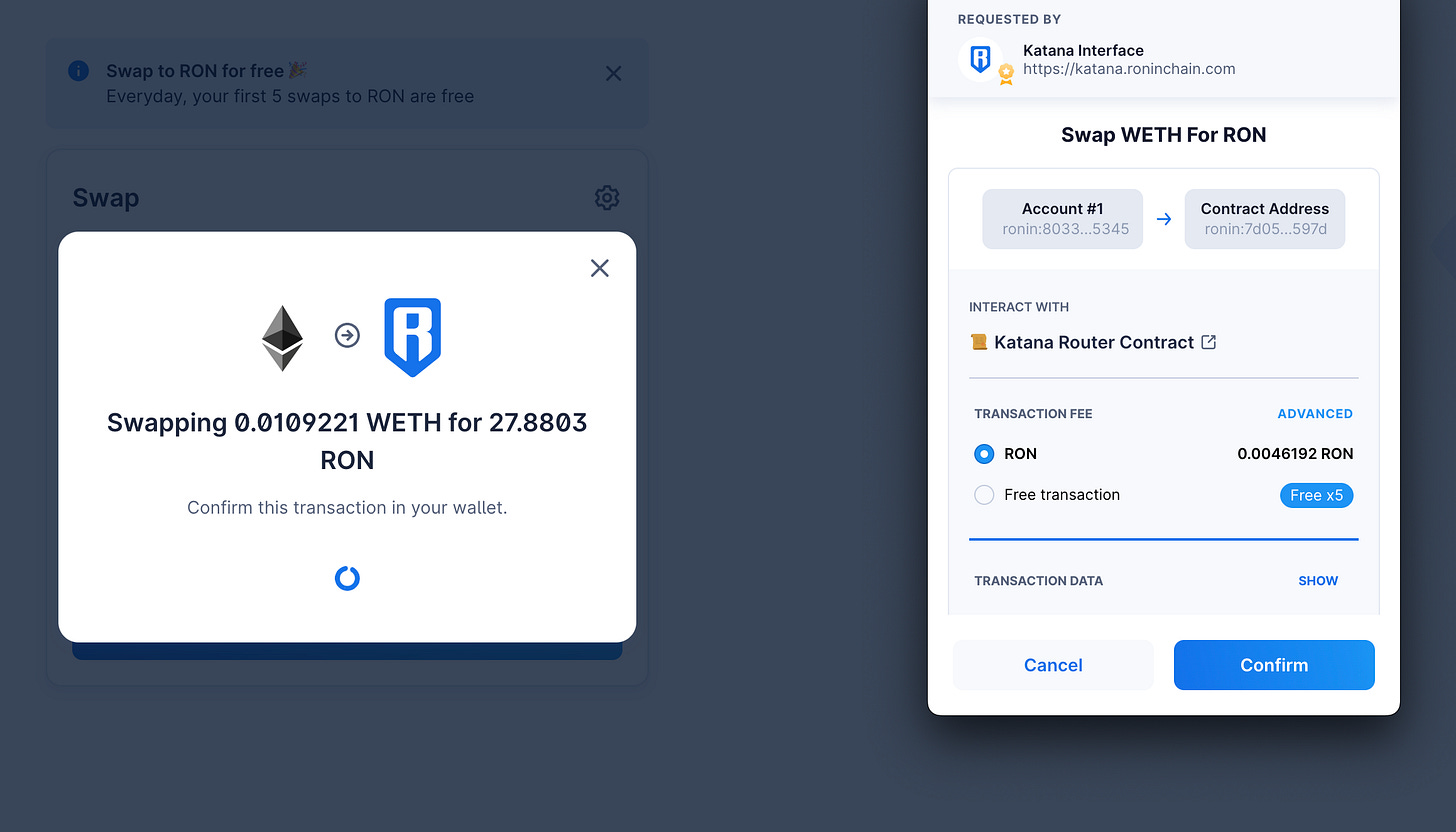 Introducing Free Swaps to RON! - Ronin’s Newsletter