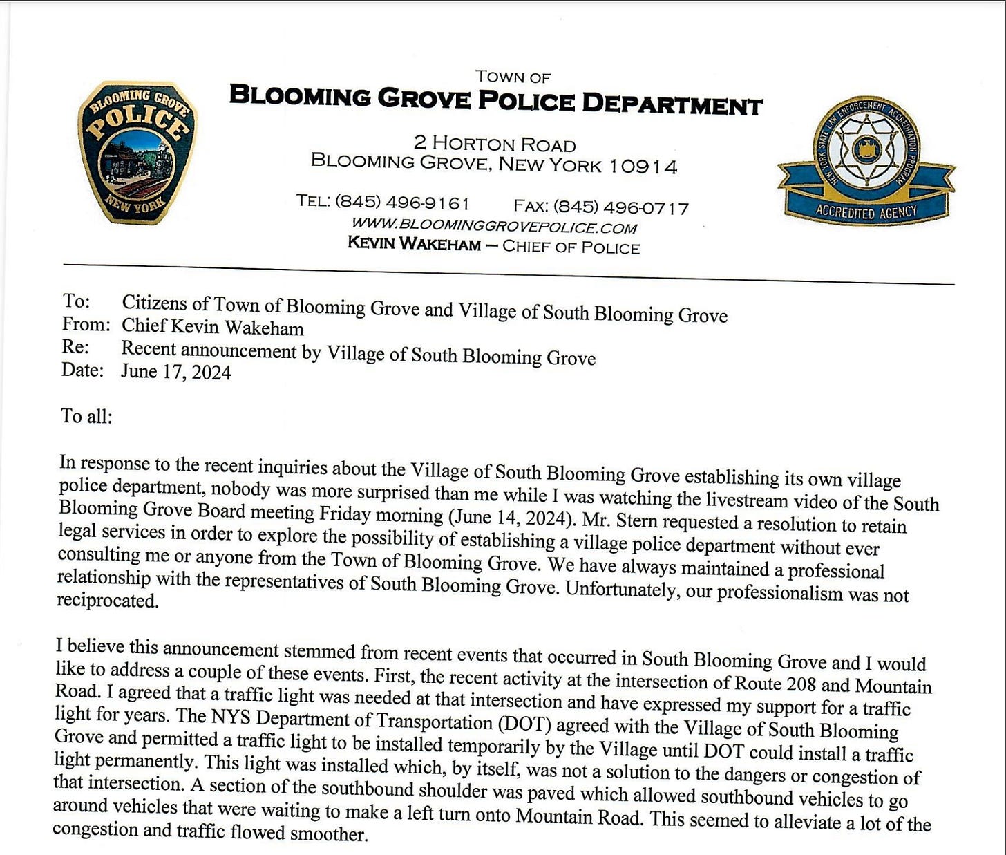 Breaking News: Blooming Grove Police Chief Responds to Joel Stern's BS