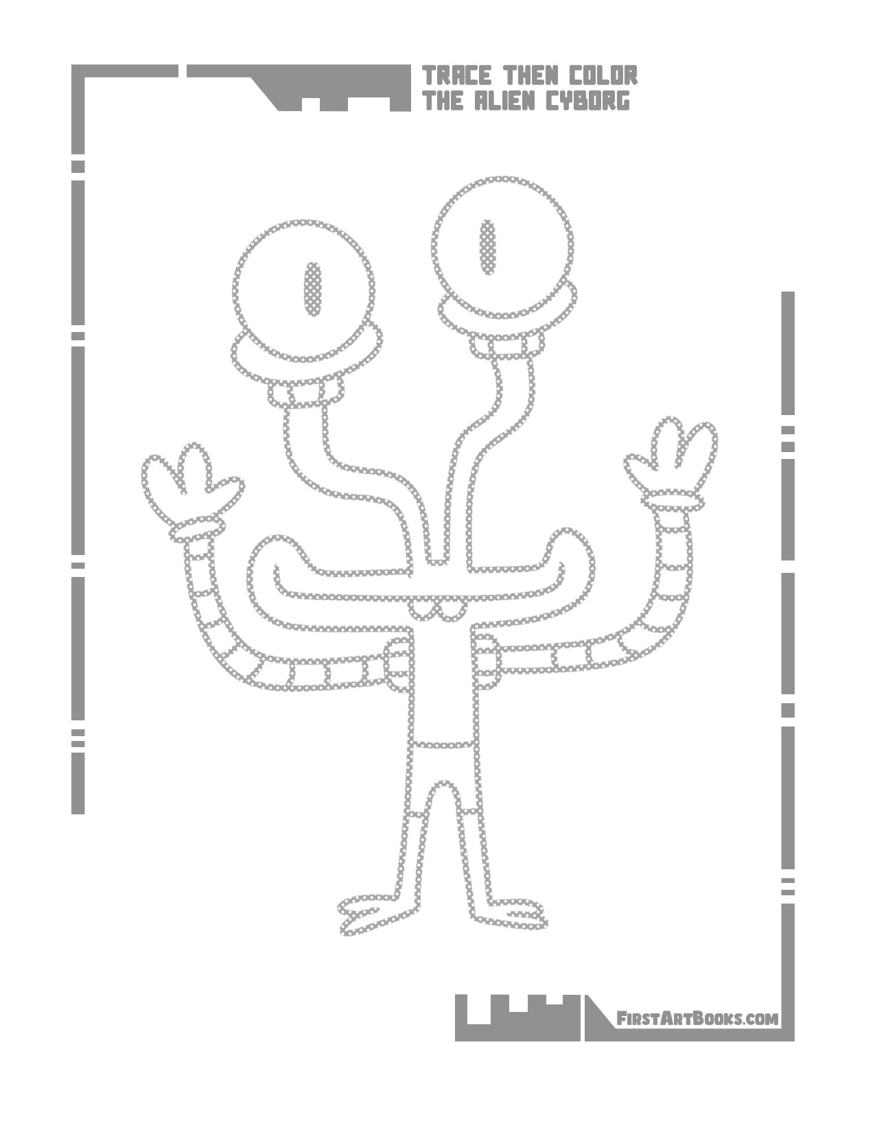 Free Activity Page: Trace Then Color An Alien Cyborg | Alien Robot ...