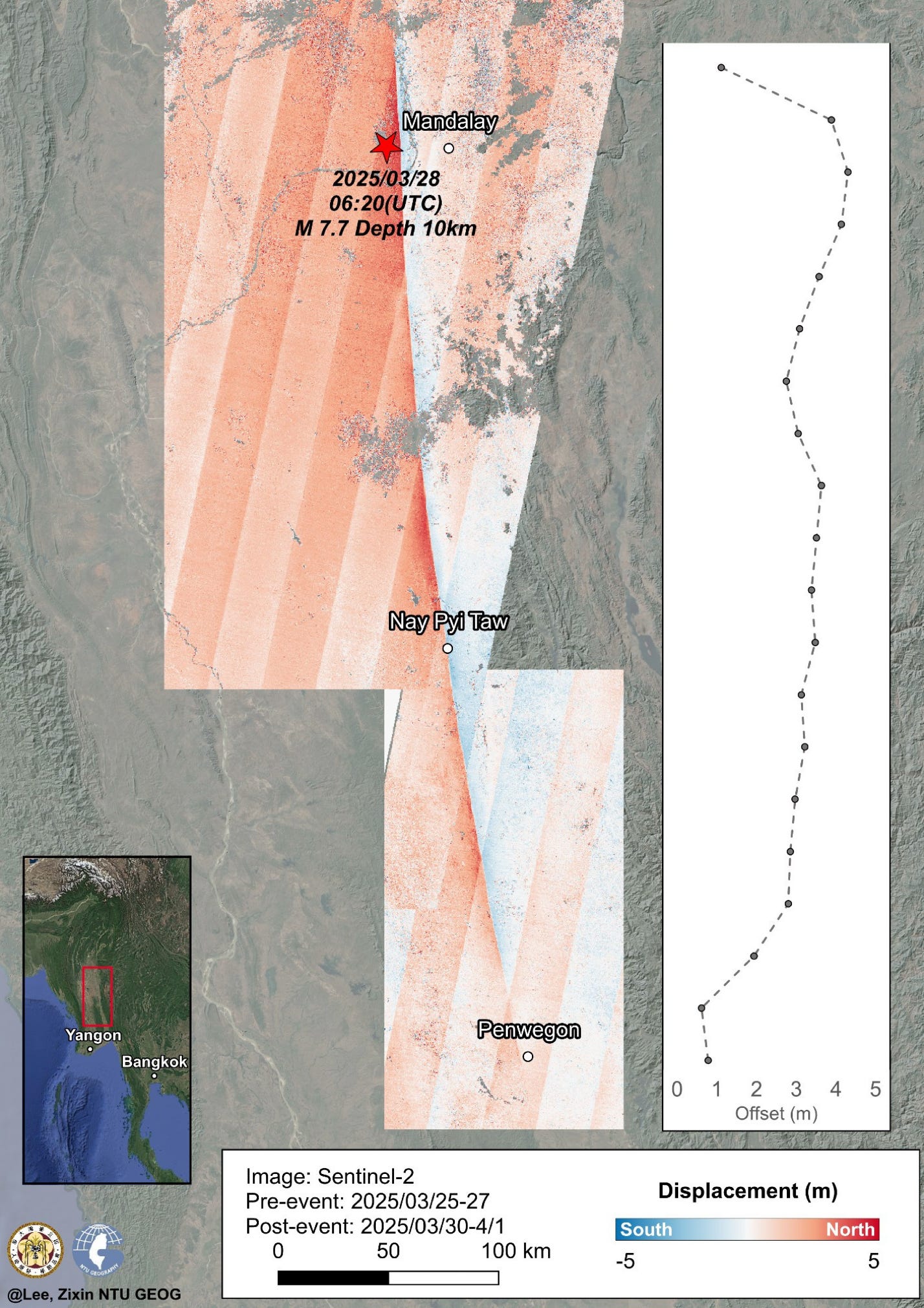 Surface ruptures of the Myanmar M7.7 earthquake mapped from space