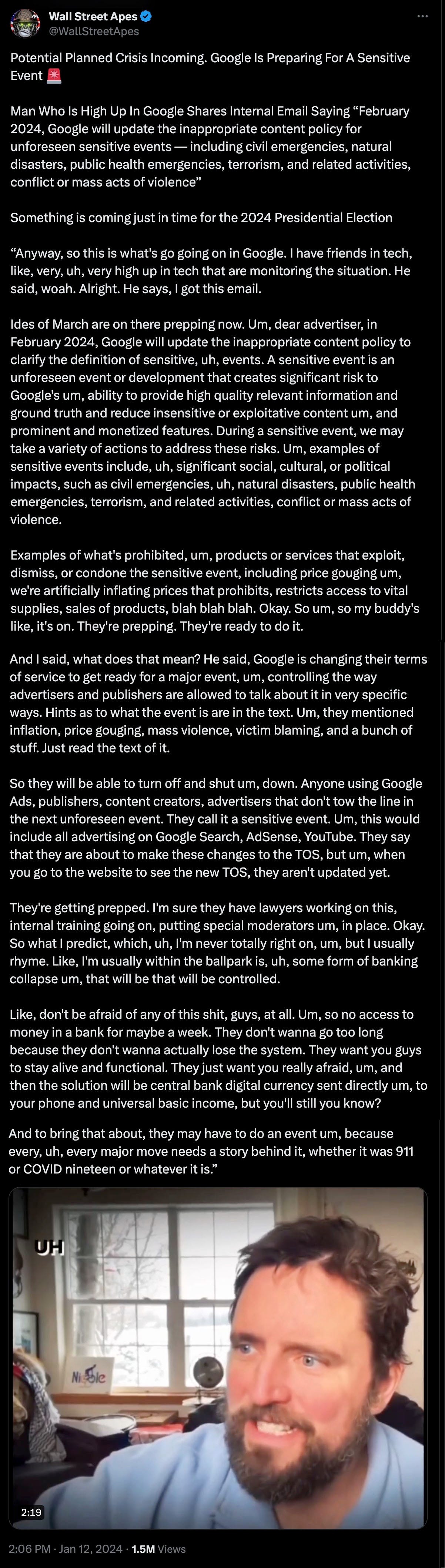 Potential PSYOP Incoming: Google Preparing For "Sensitive Event"
