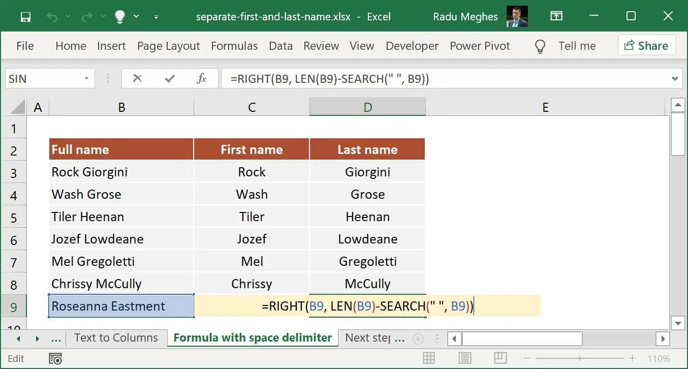 How to separate First and Last name in Excel [easy methods]