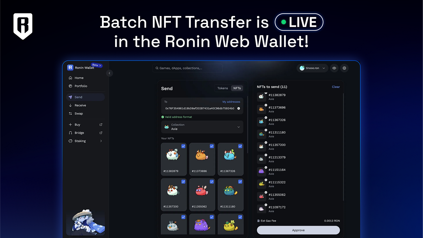 Batch NFT transfers are LIVE in the Ronin web wallet!