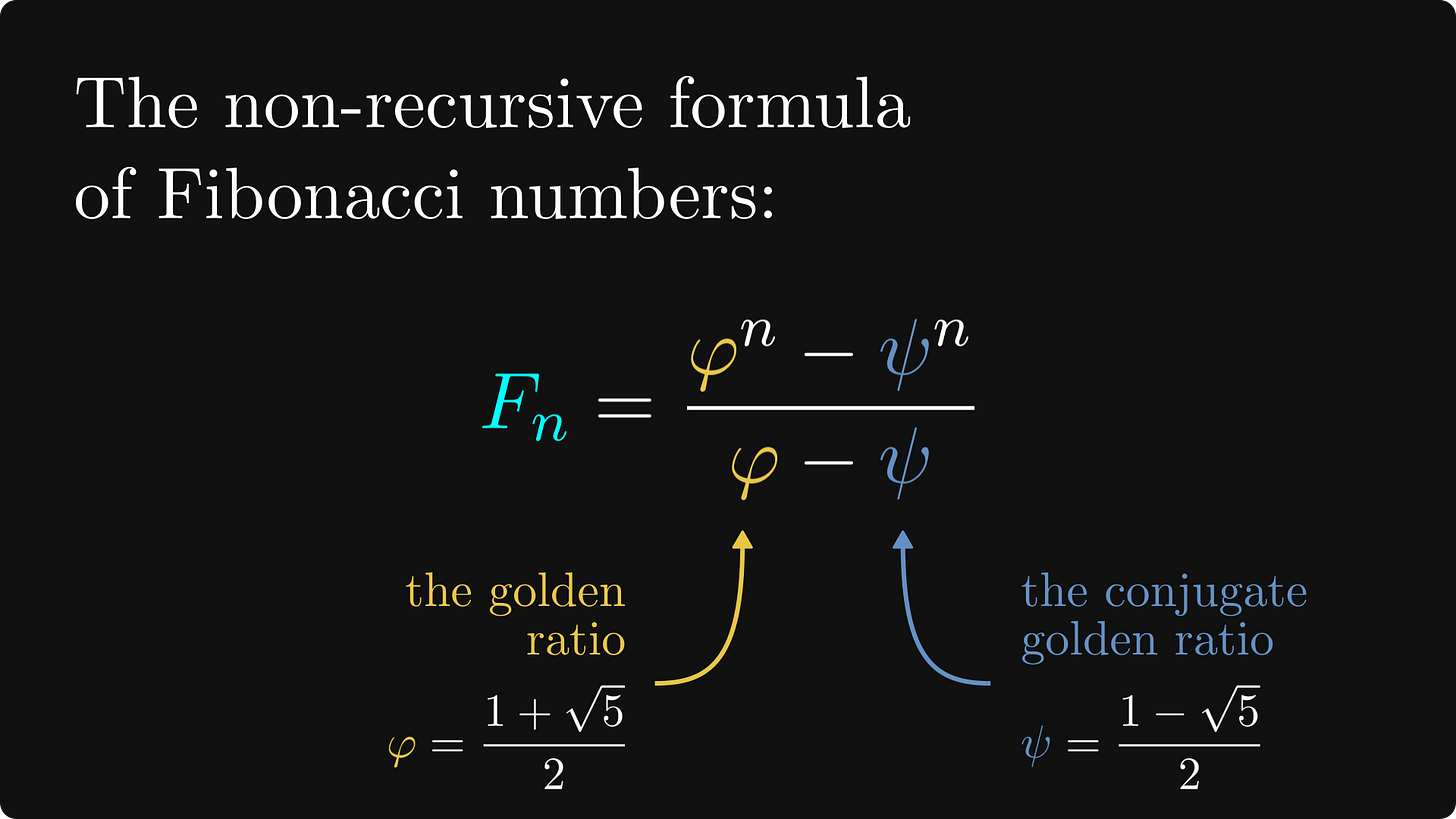 The non-recursive formula for Fibonacci numbers The non-recursive formula for Fibonacci numbers