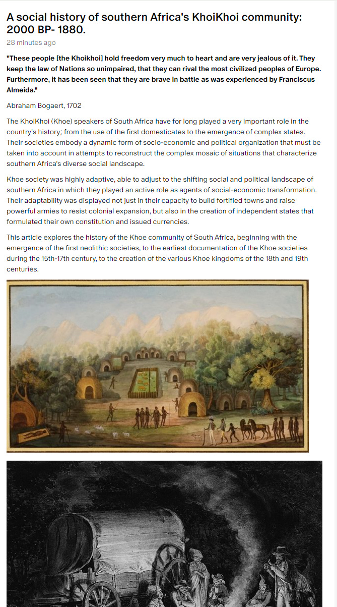 a brief note on the ancient Herders and Foragers of South Africa.