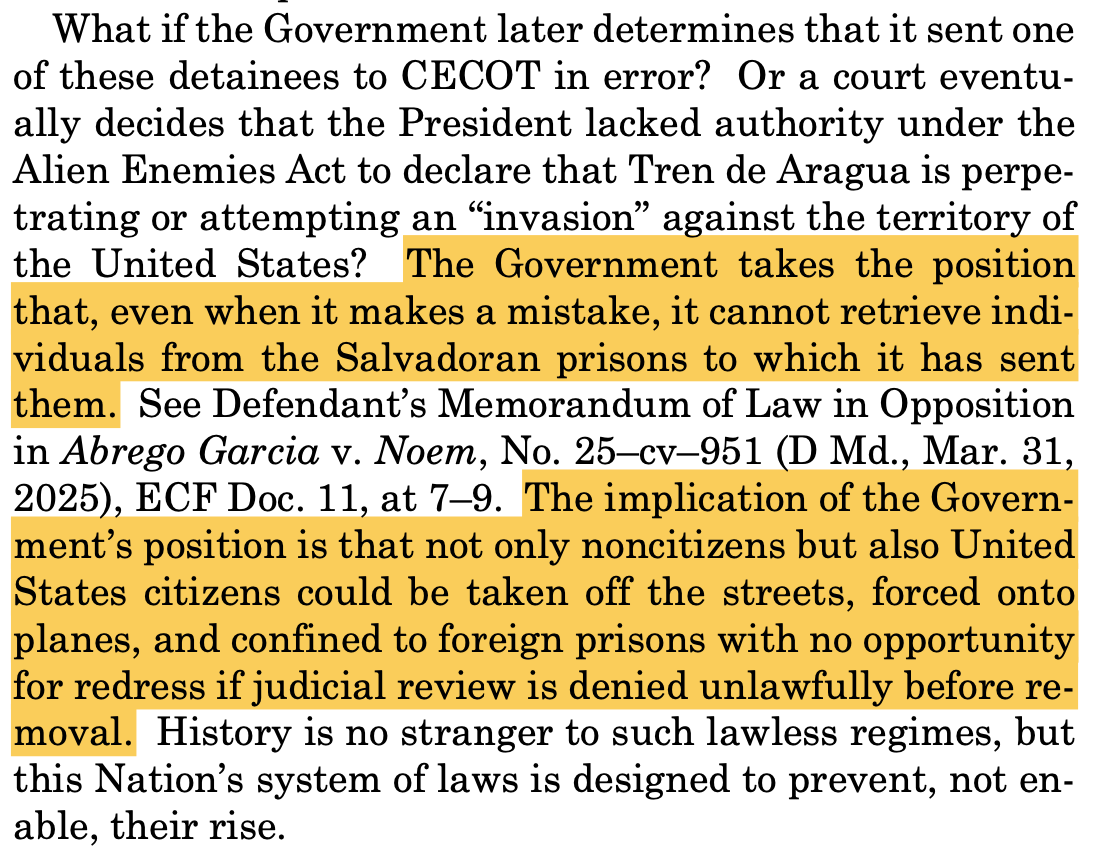 SCOTUS, 5-4, ends one route for Alien Enemies Act challenges