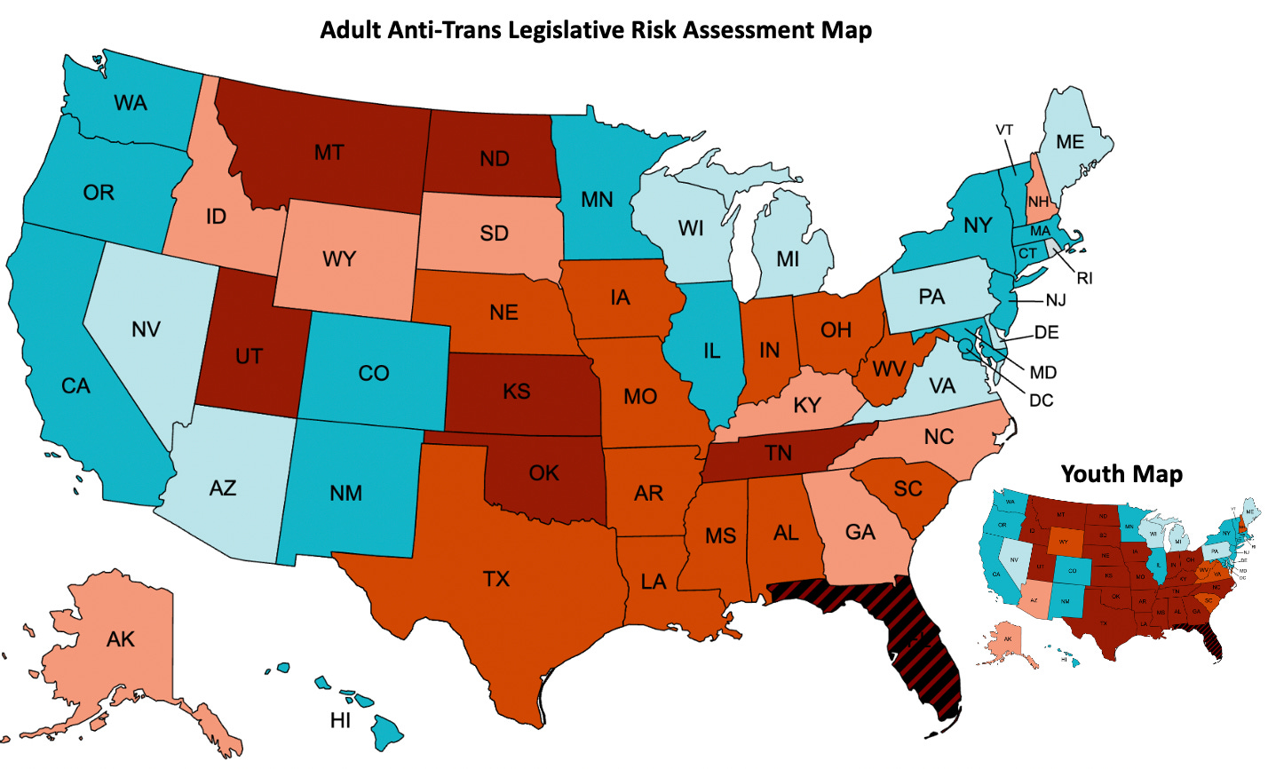 Anti-Trans Legislative Risk Assessment Map - February Update