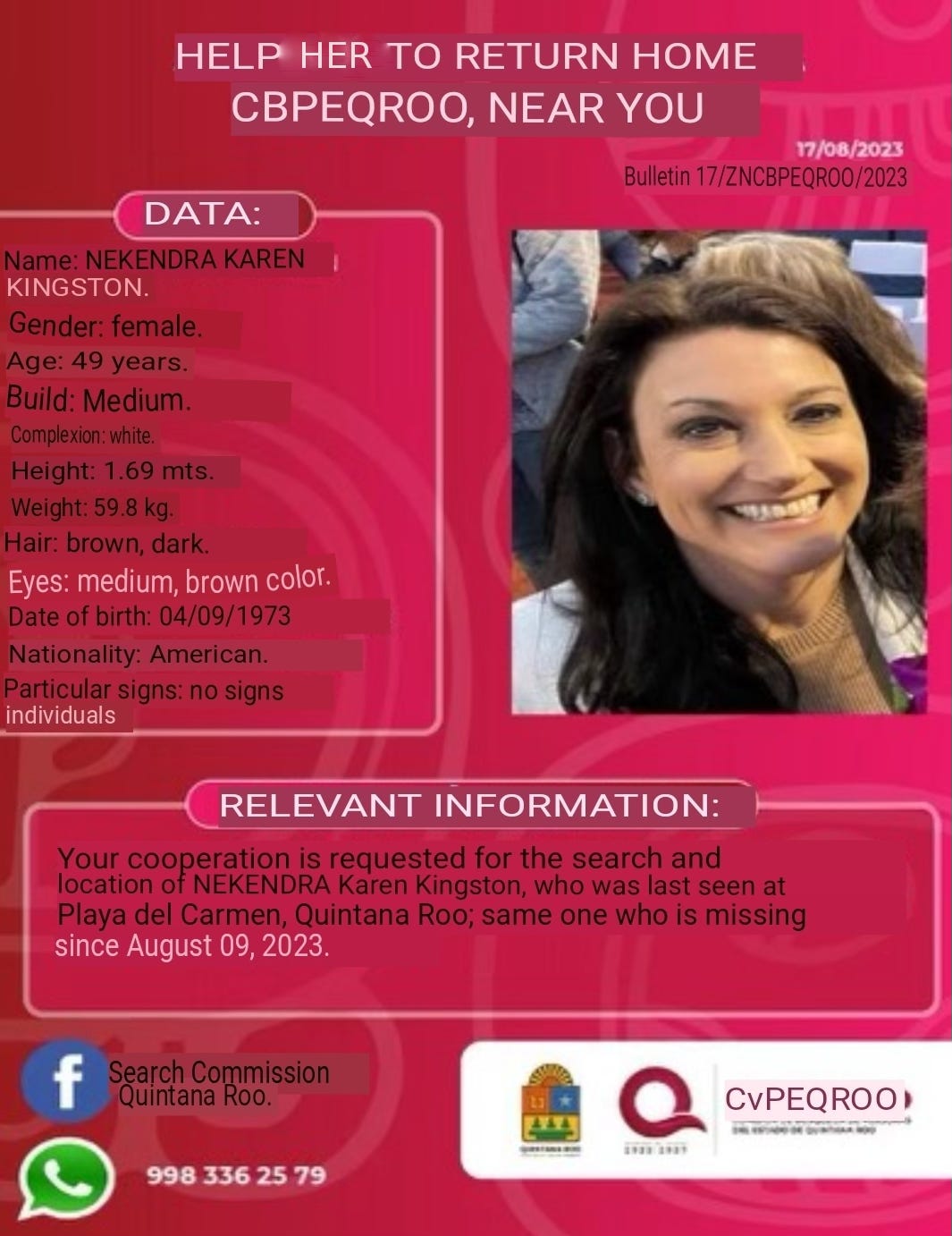 ACT NOW! Help Us Get Karen Kingston Home: Official 'Missing Persons ...