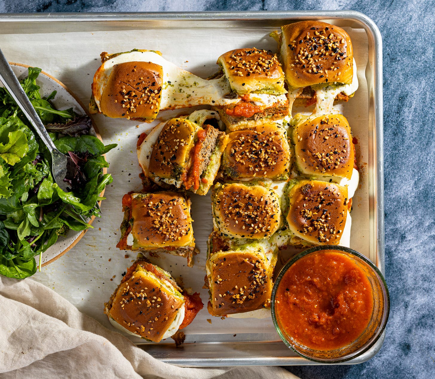 messy meatball sliders - by Caroline Chambers