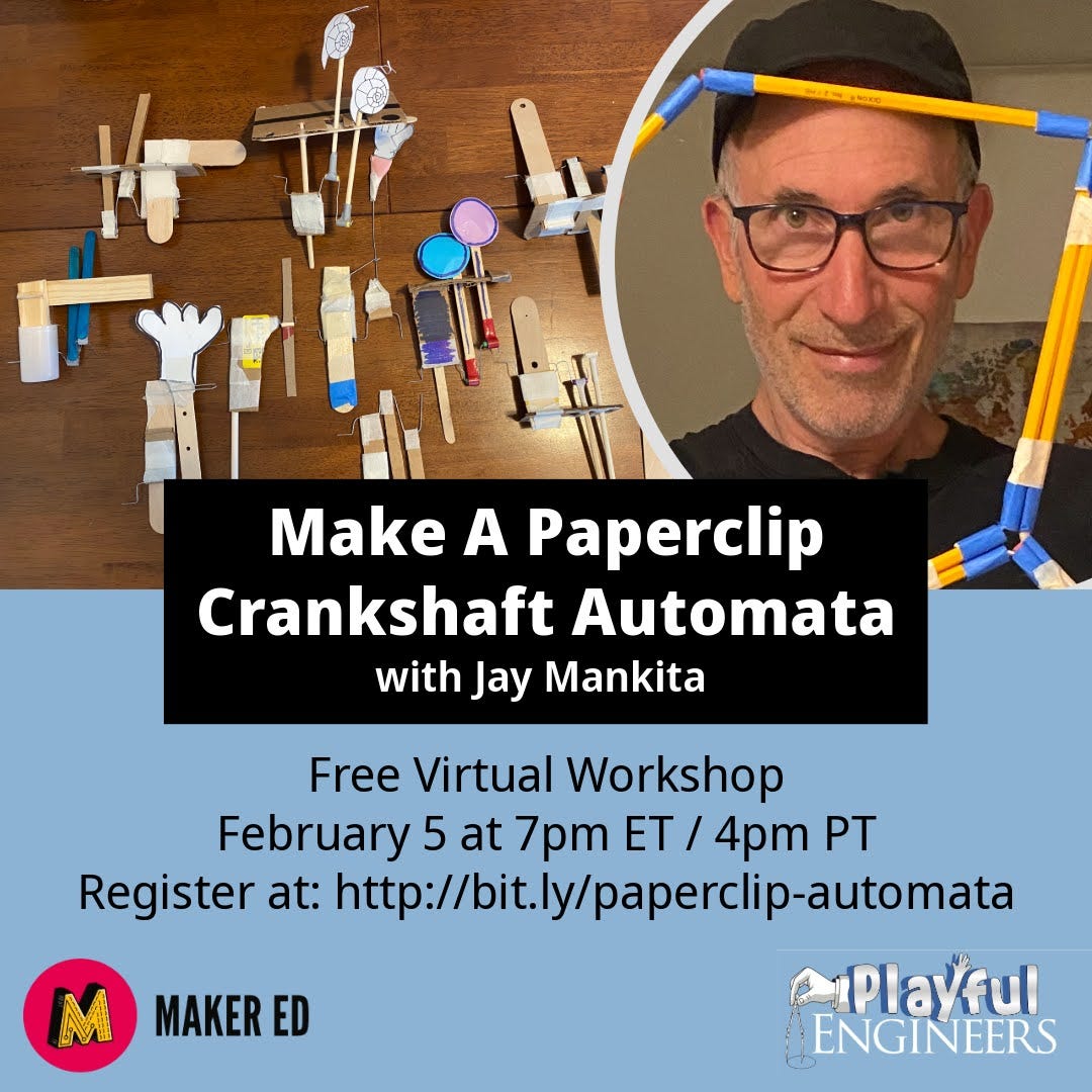 Online workshop #1: paperclip crankshaft automata