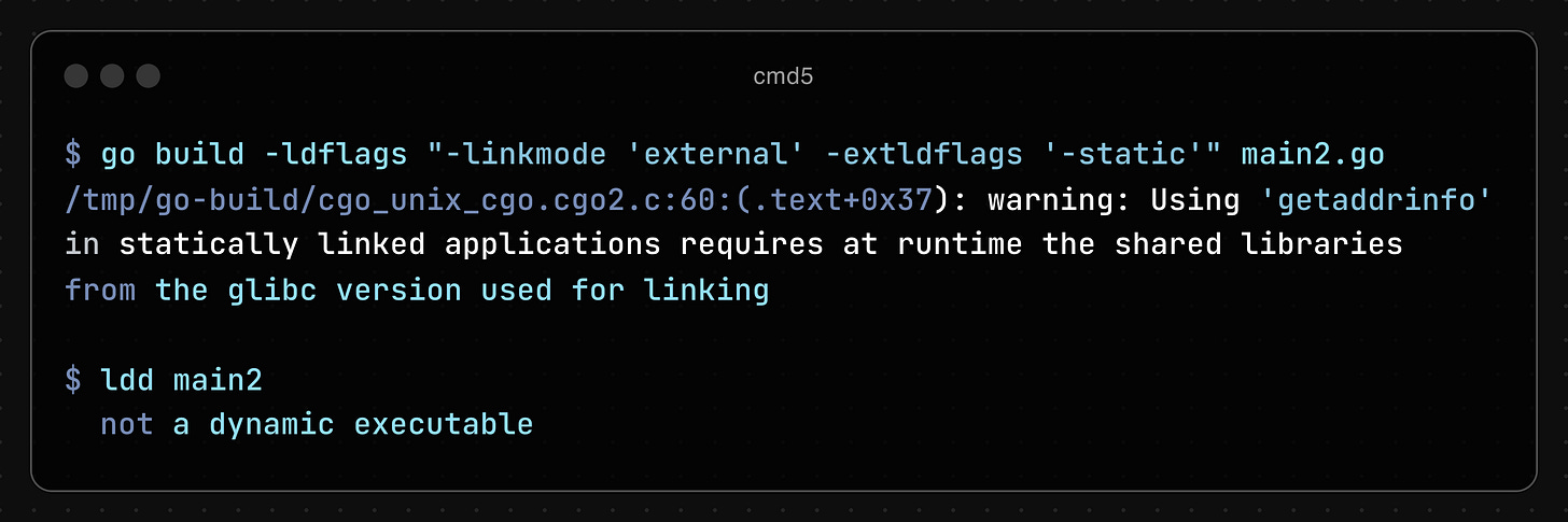 Statically and Dynamically Linked Go Binaries