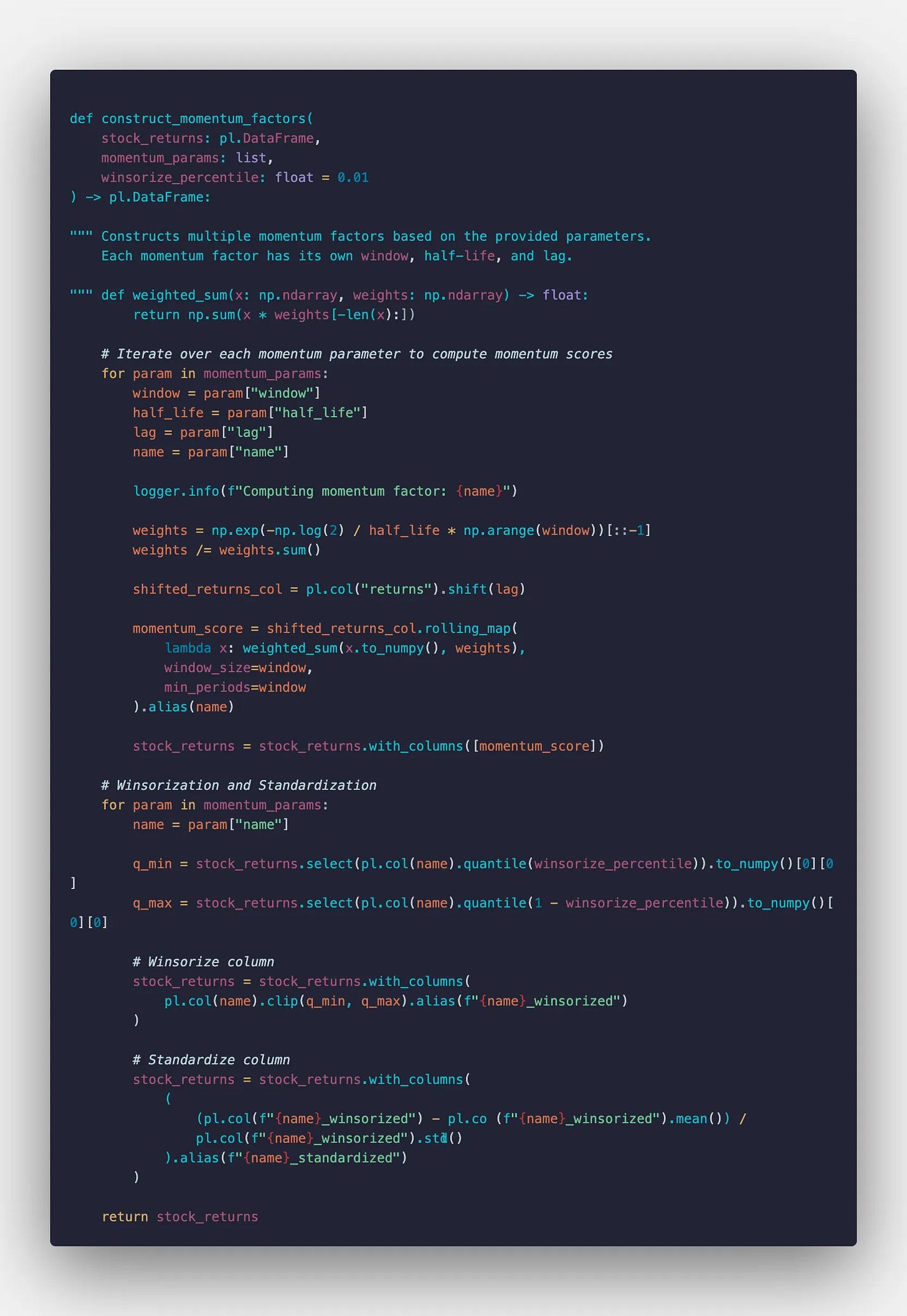 Momentum & Value Factors - introduction Metrics Calculation Class