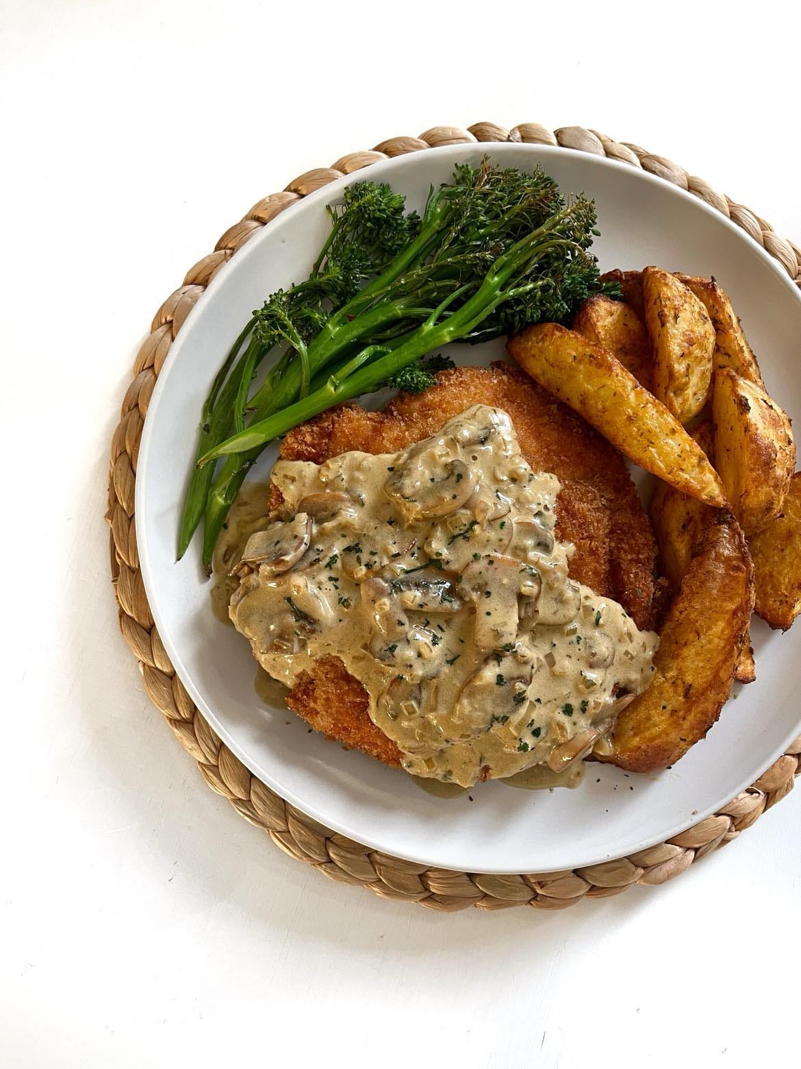 CHICKEN SCHNITZEL WITH CREAMY MUSHROOM SAUCE