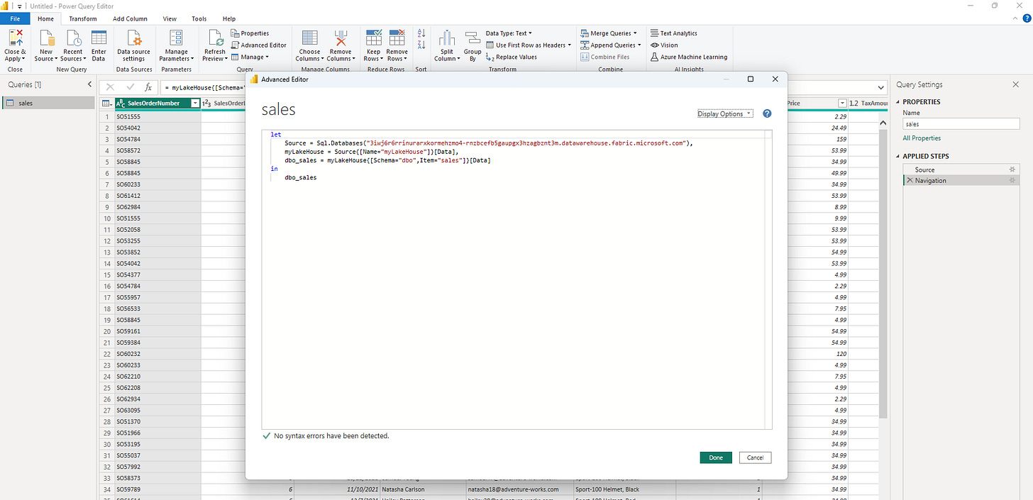 Linking MS Power BI Desktop to Microsoft Fabric Lakehouse using SQL connection string