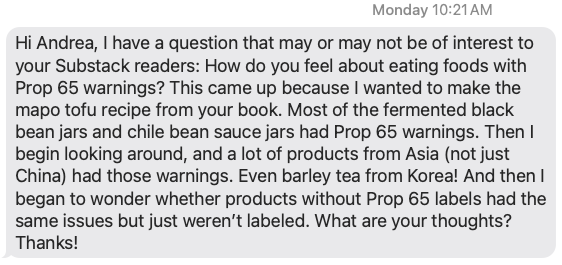 Prop 65 Warnings on Food Labels -- How concerned should we be?