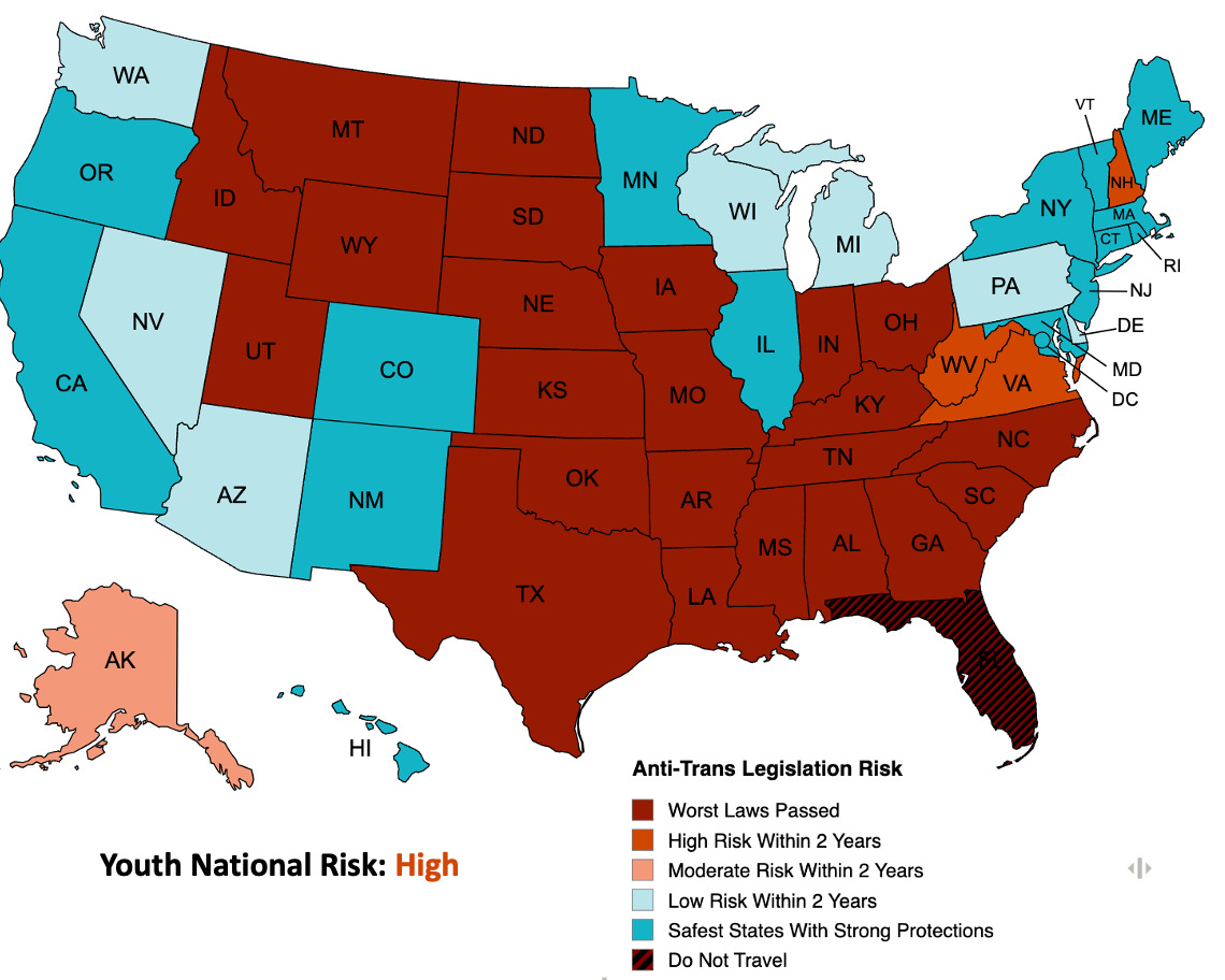 Anti-Trans Legislative Risk Assessment Map: July 2024 Edition