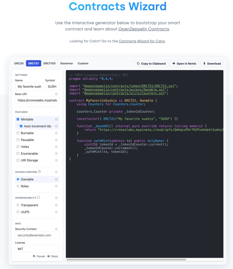 Cronos developer series: create & deploy a smart contract with OpenZeppelin Wizard and Remix…
