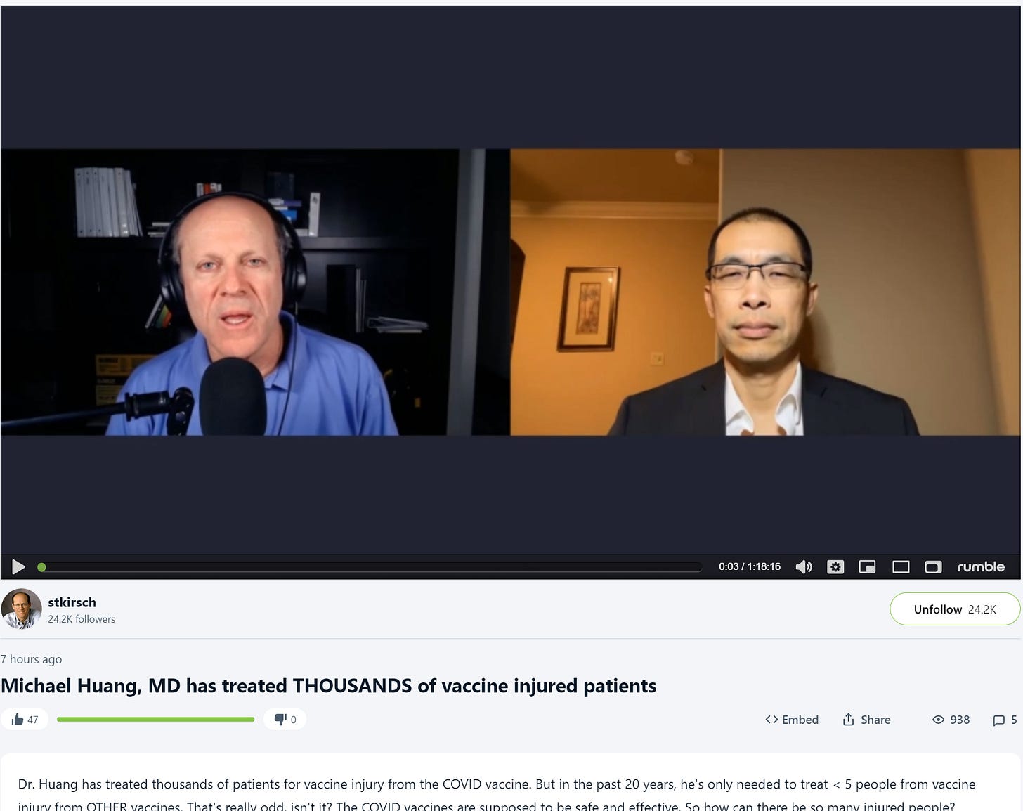 Michael Huang, MD in California has treated THOUSANDS of vaccine ...