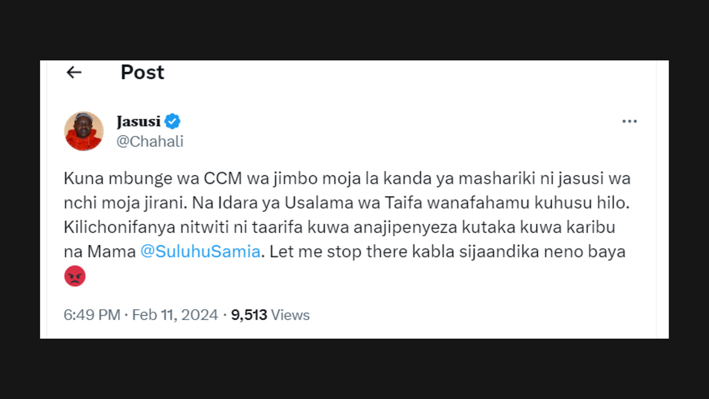 Mbunge huyu ni jasusi wa nchi moja jirani, ambaye Idara ya Usalama wa ... Mbunge huyu ni jasusi wa nchi moja jirani, ambaye Idara ya Usalama wa ...
