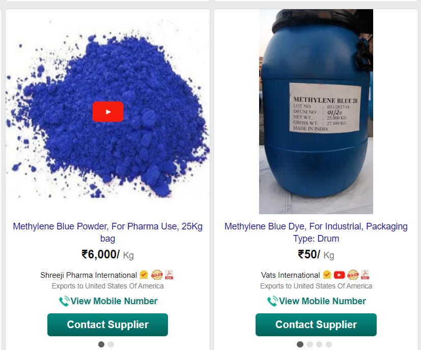 Methylene Blue is TOXIC WASTE. From Sewer to Arm: a Miracle Treatment?