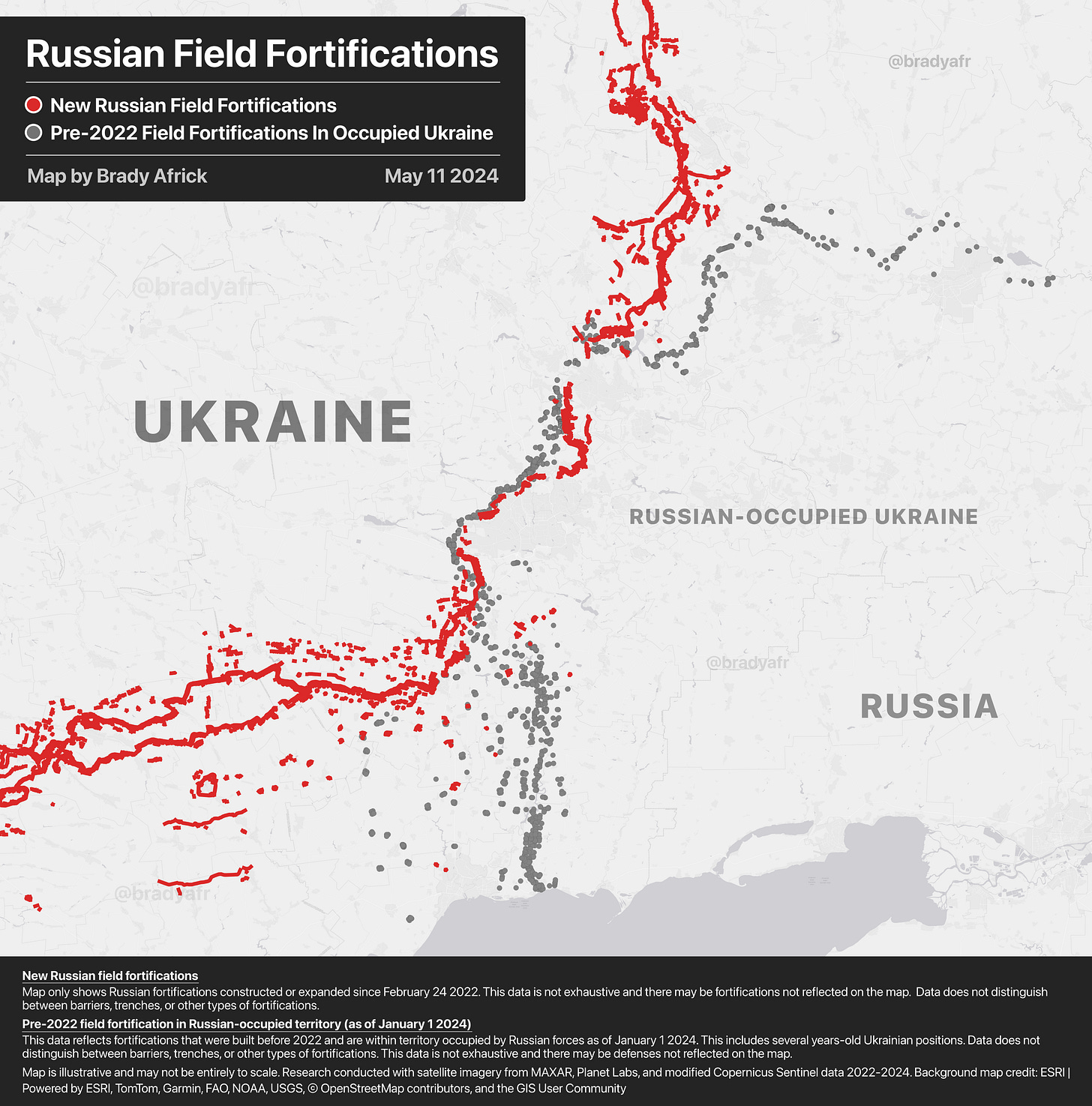 Pre-2022 field fortifications in Russian-occupied Ukraine