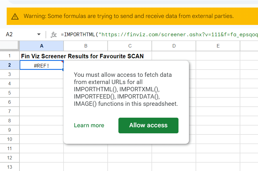 Importing Data from FinViz Stock Screener to your Google Sheets