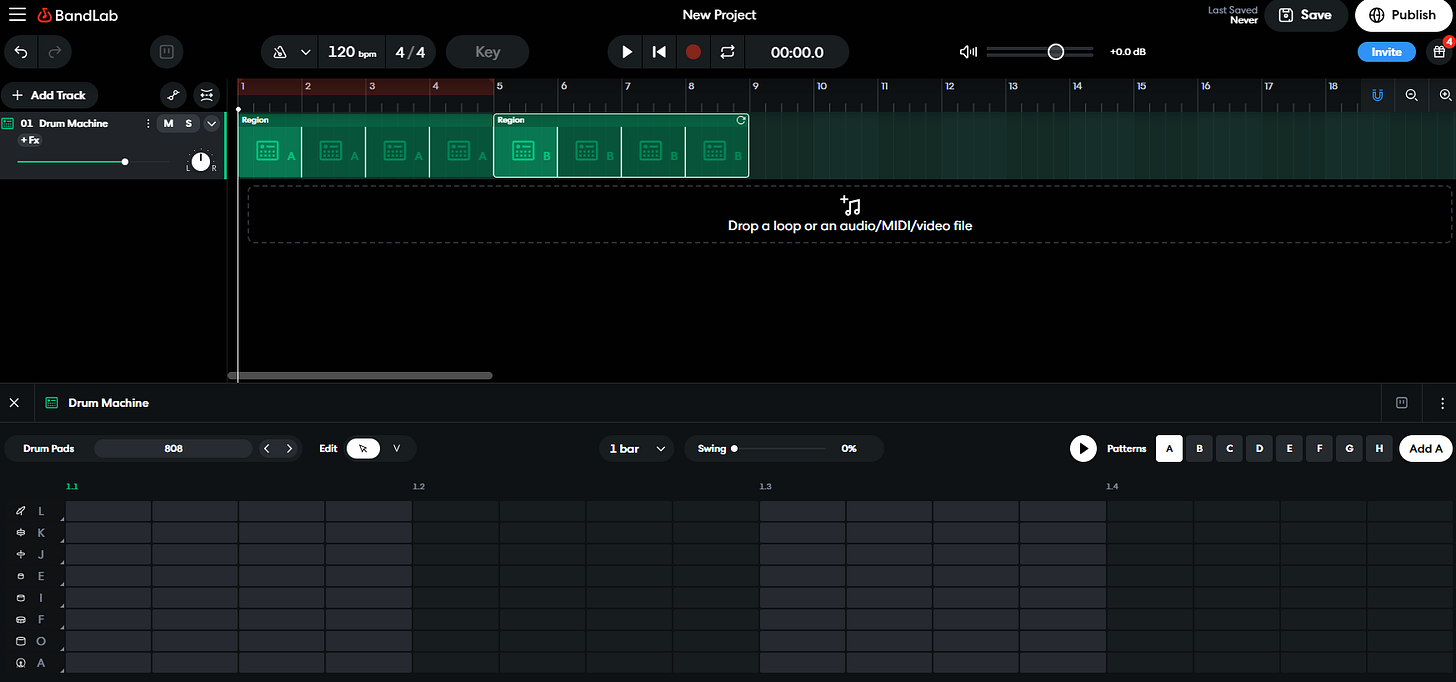 Bandlab: Creating a drum machine track - by shedtronic