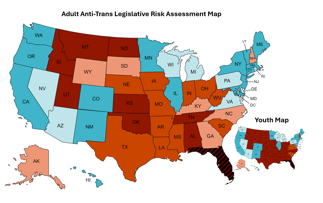 Anti-Trans Legislative Risk Assessment Map: May 2024 Update