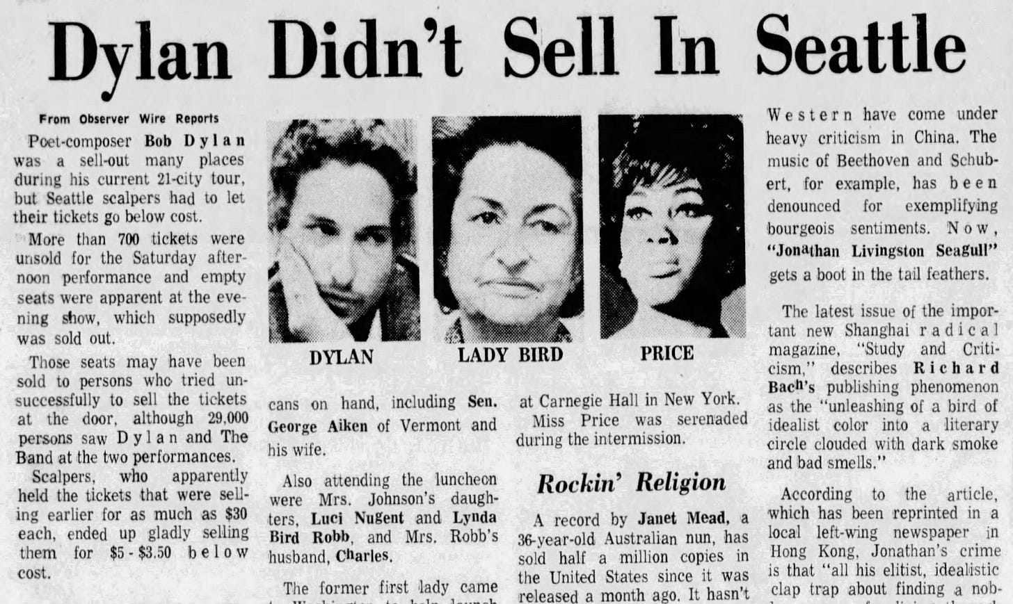 Bob Dylan and The Band in Seattle 1974 - by Ray Padgett