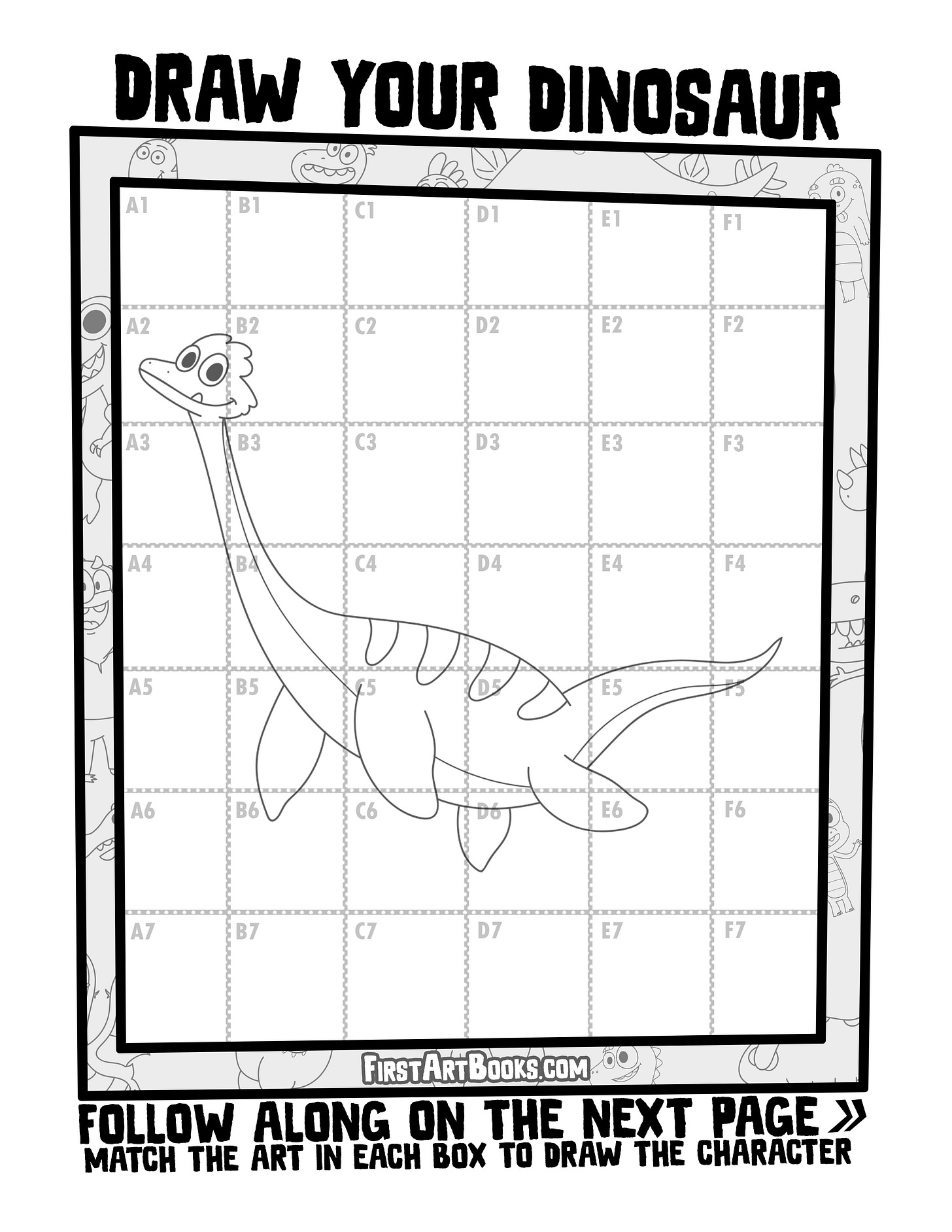Free Activity Page: How To Draw A Plesiosaur By Grid | Learn To Draw ...