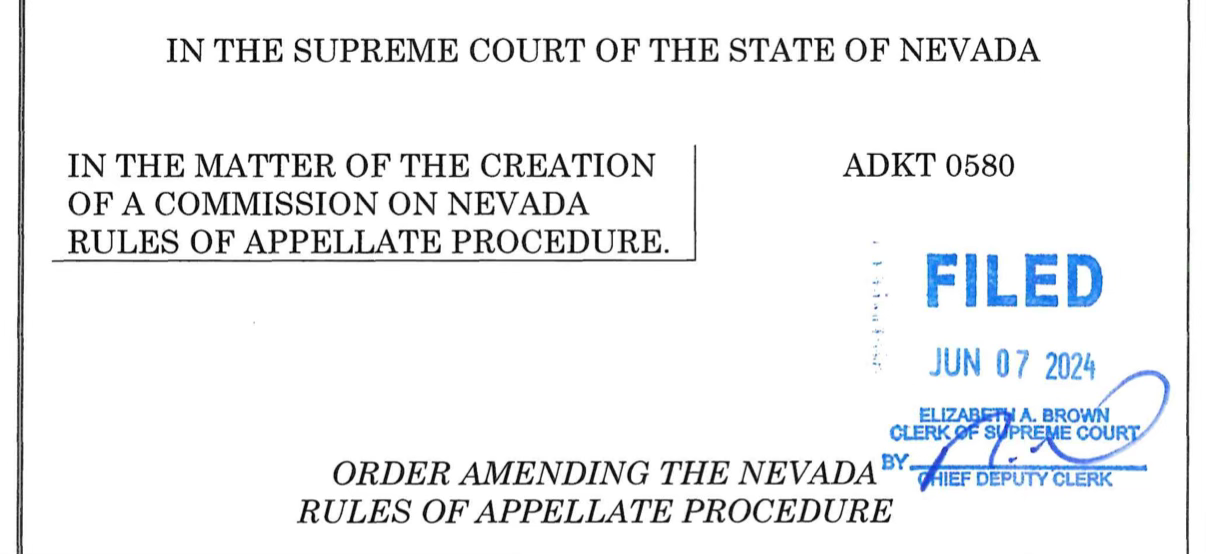 The New Nevada Rules of Appellate Procedure