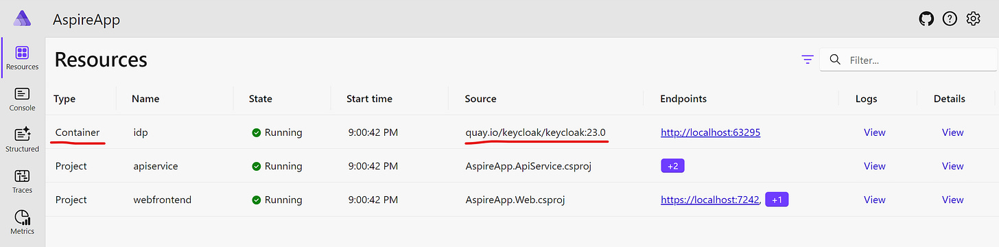 Hosting a Keycloak Container in .NET Aspire