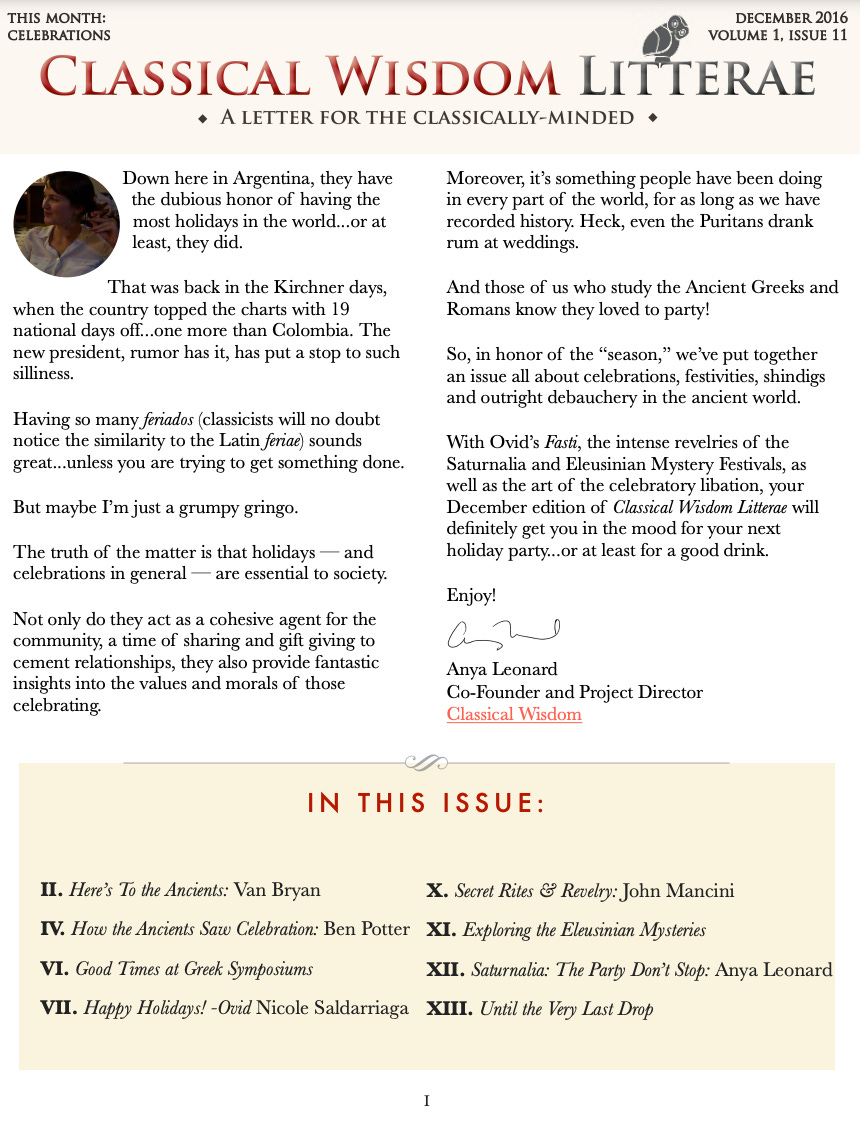 Classical Wisdom Litterae: Celebrations