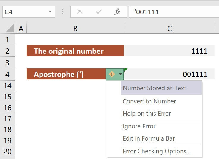 How to add zero in front of number in Excel [9 methods]