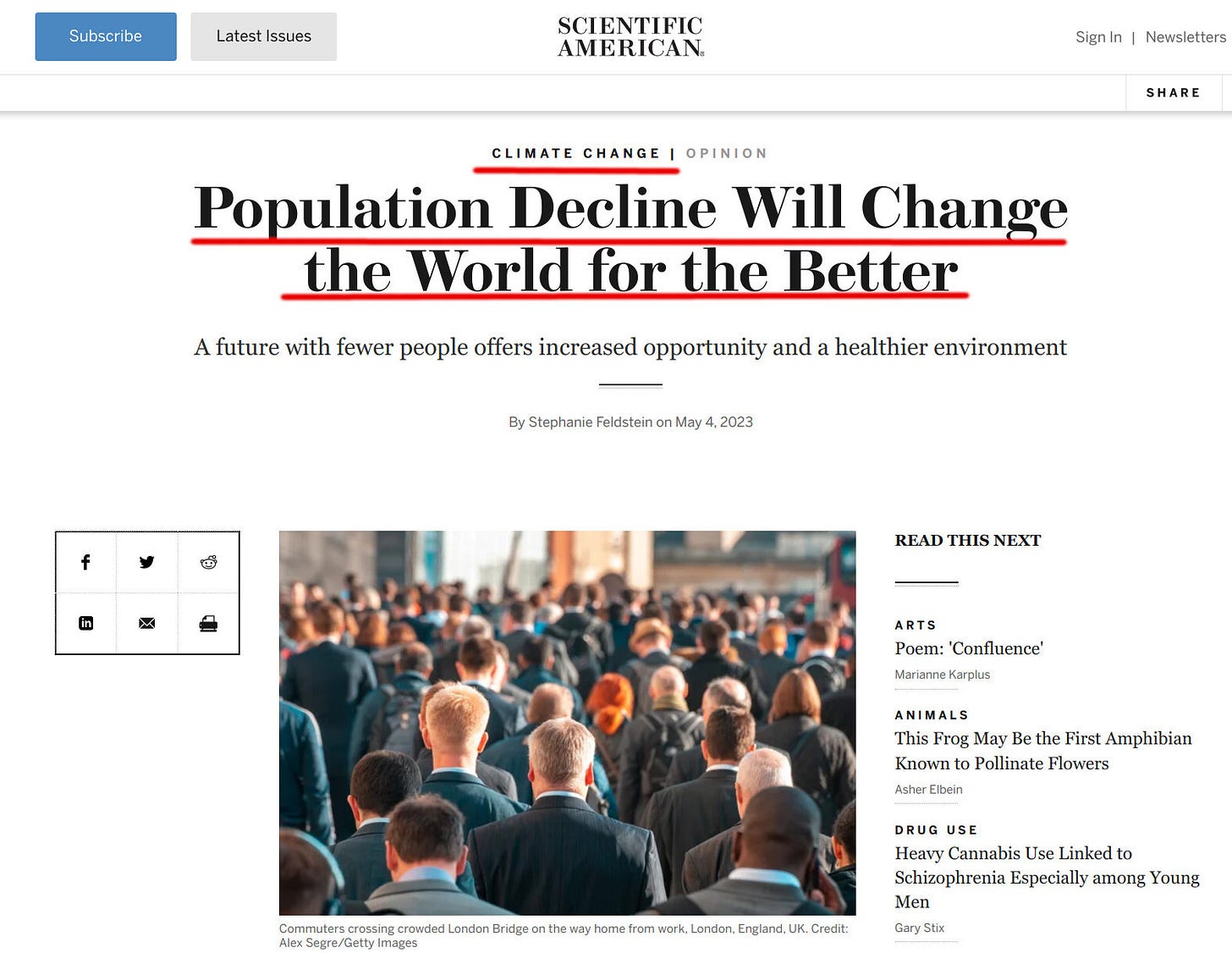 "Population Decline Will Change the World for the Better," Scientific ...