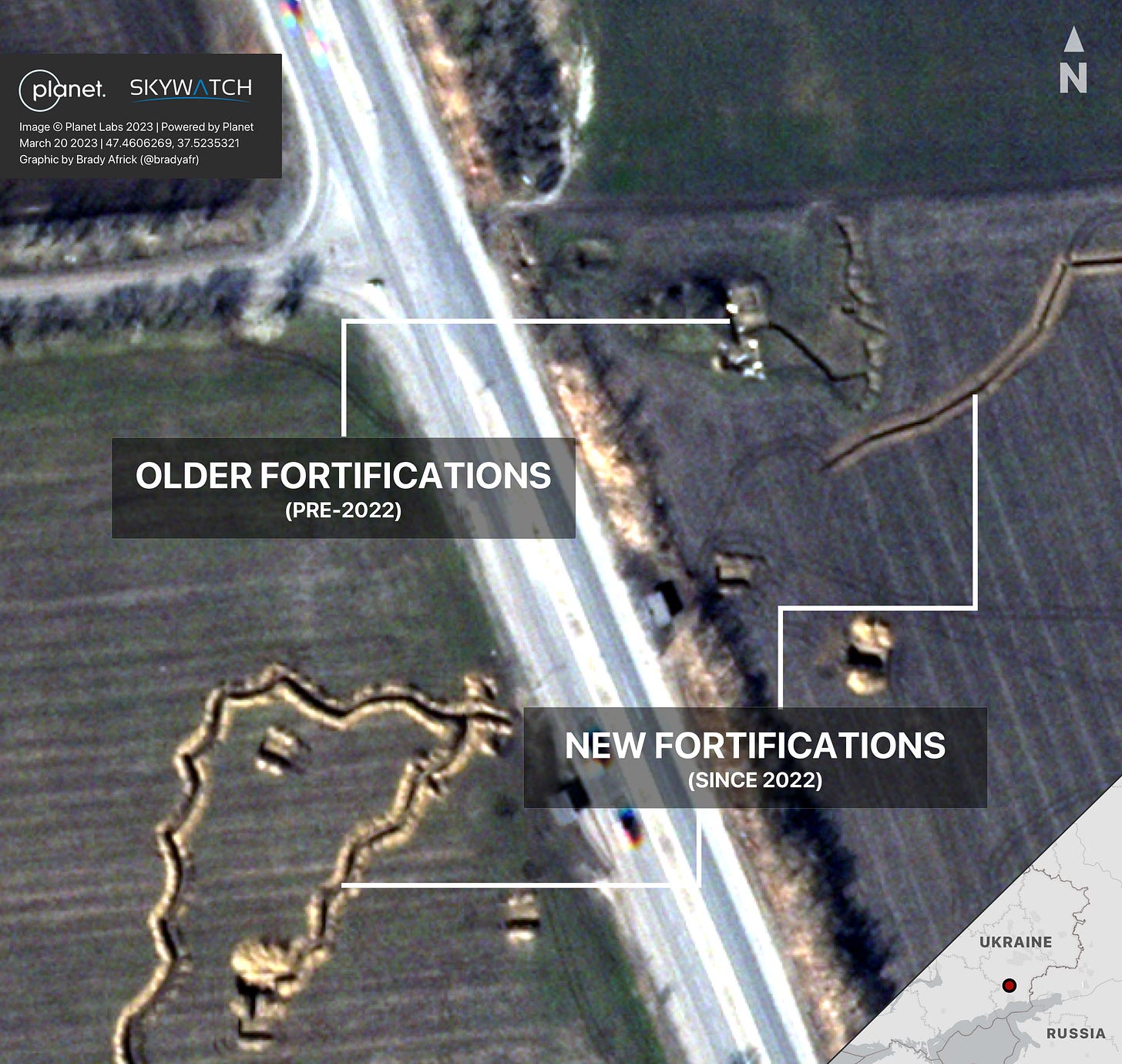 Pre-2022 field fortifications in Russian-occupied Ukraine