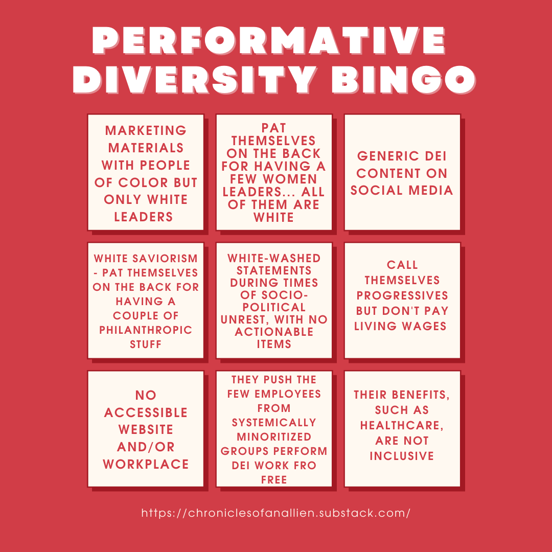 The Performative Diversity Bingo - by Mariana Paes