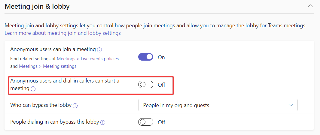 Teams: Prevent Anonymous Users from Starting Meetings