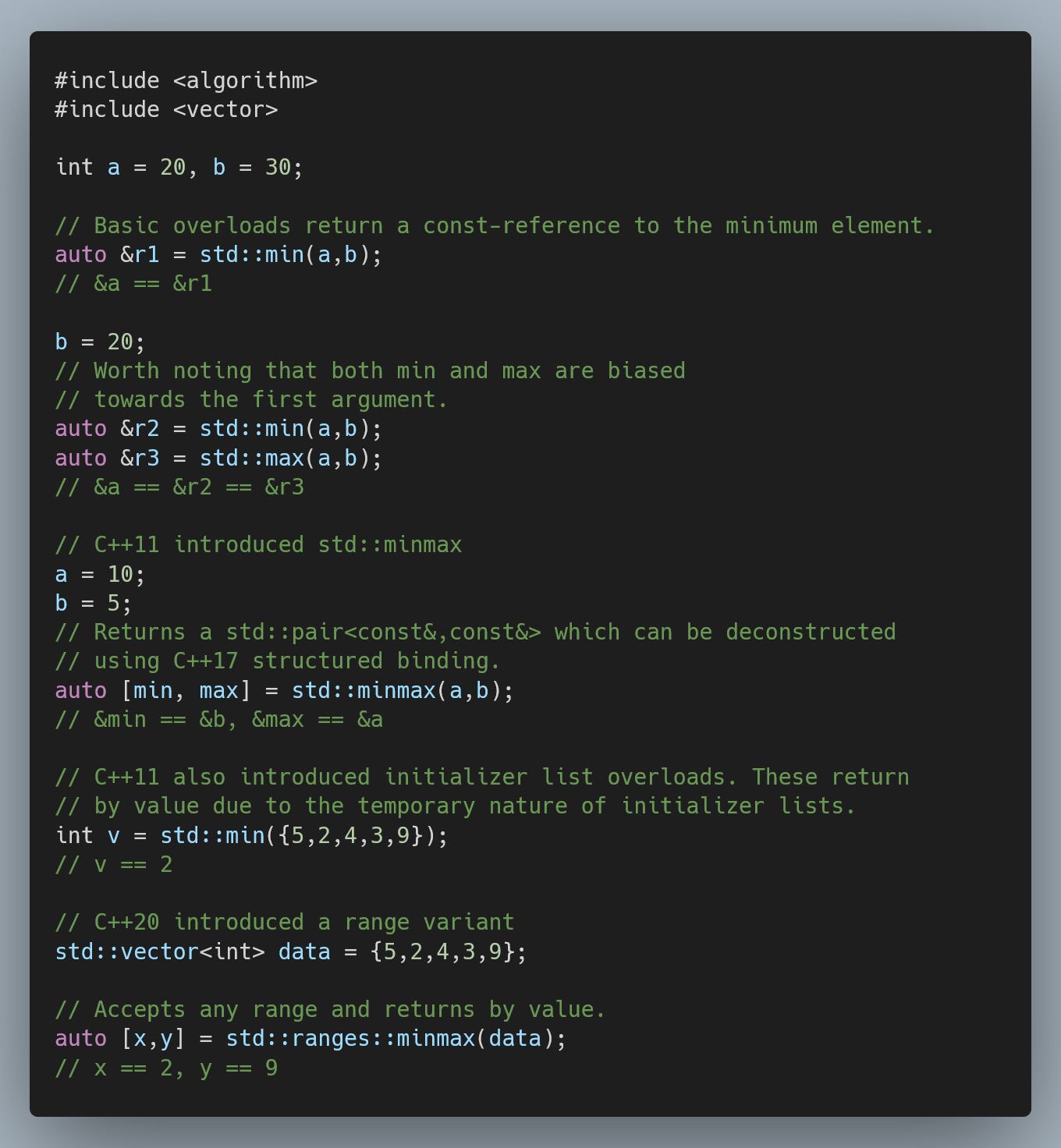 Daily bit(e) of C++ | std::min, std::max and std::minmax