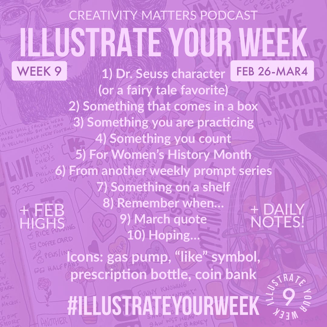 Week 9 Prompts for 2023 Illustrate Your Week - by Amy Cowen