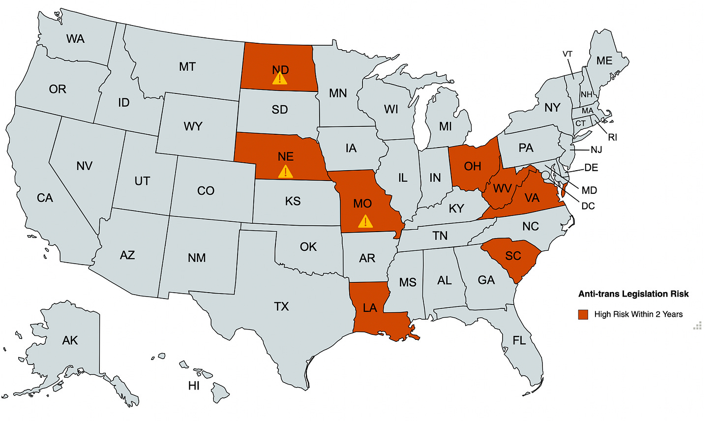 April Anti-Trans Legislative Risk Map - by Erin Reed