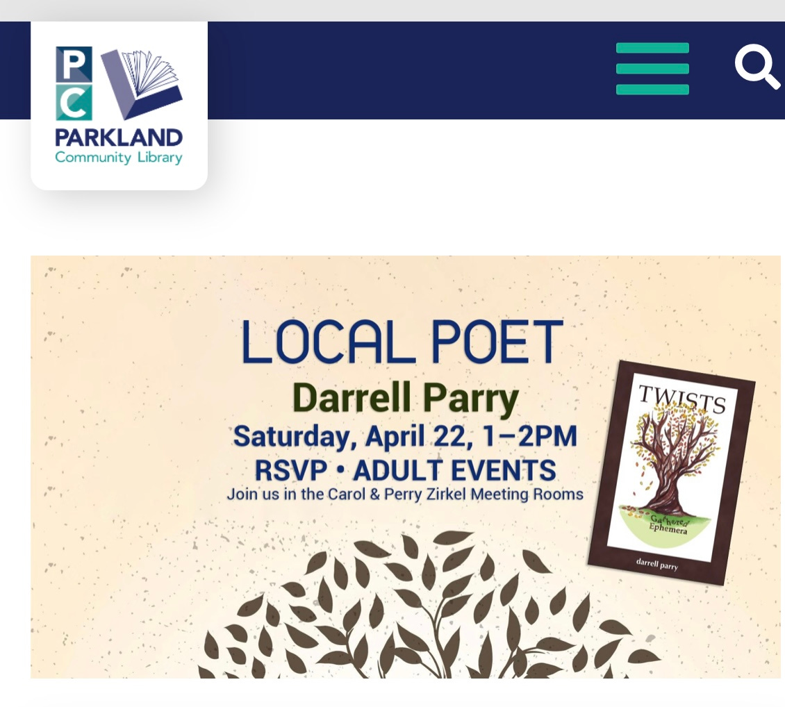 Darrell Parry to read from ‘Twists’ this Saturday in Parkland – Parisian Phoenix Publishing