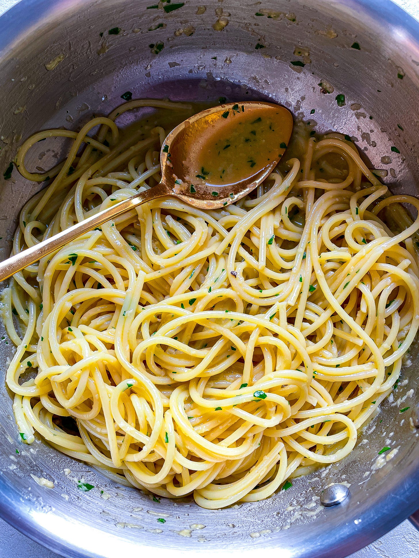 easiest garlic & anchovy pasta - by Meryl Feinstein