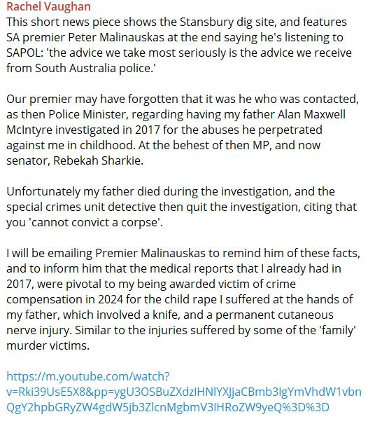 Rachel 'Stansbury Dig' Vaughan thanks the legendary South Australian ...