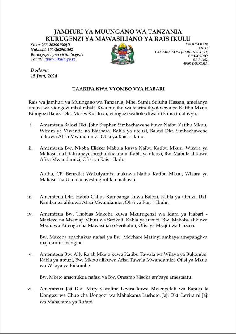 Taarifa ya kiintelijensia: Rais Samia awaondoa wakurugenzi kadhaa wa ...