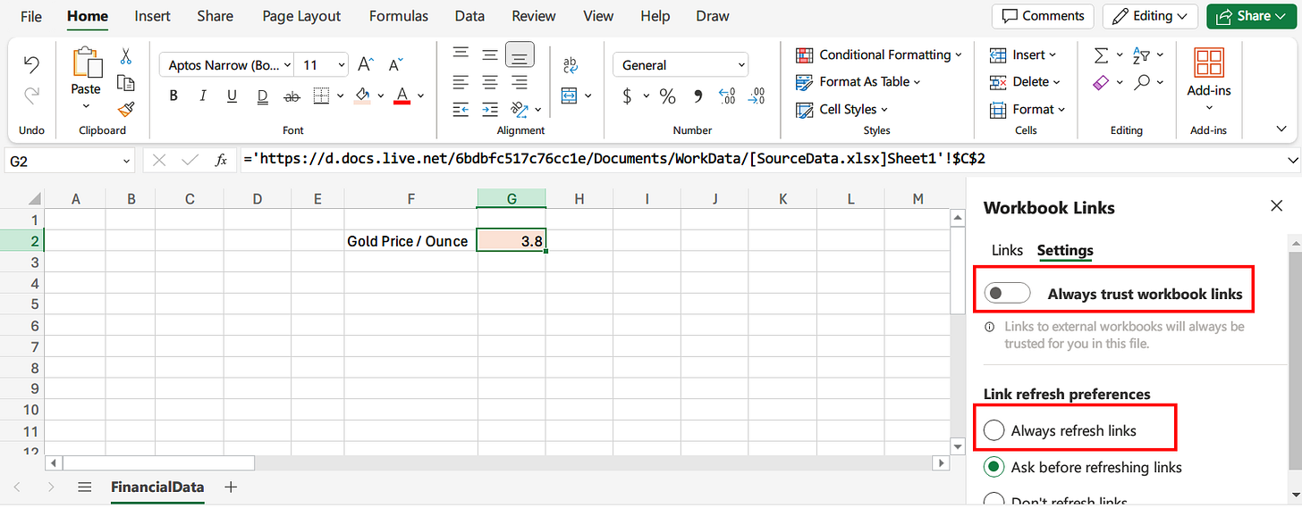 Link Data between Different Excel Online Files - by Dash