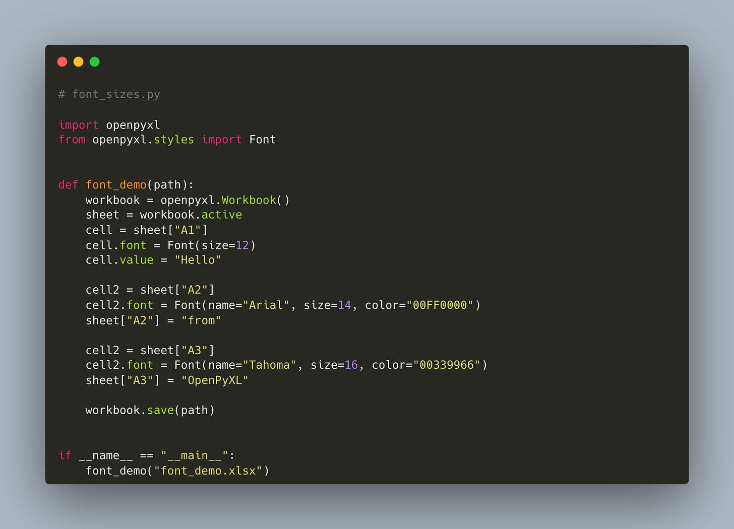 Styling Excel Cells with OpenPyXL and Python