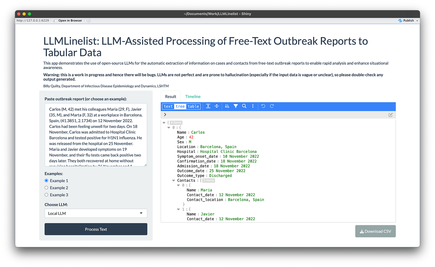 LLMLinelist: Enabling rapid outbreak analytics with large language models